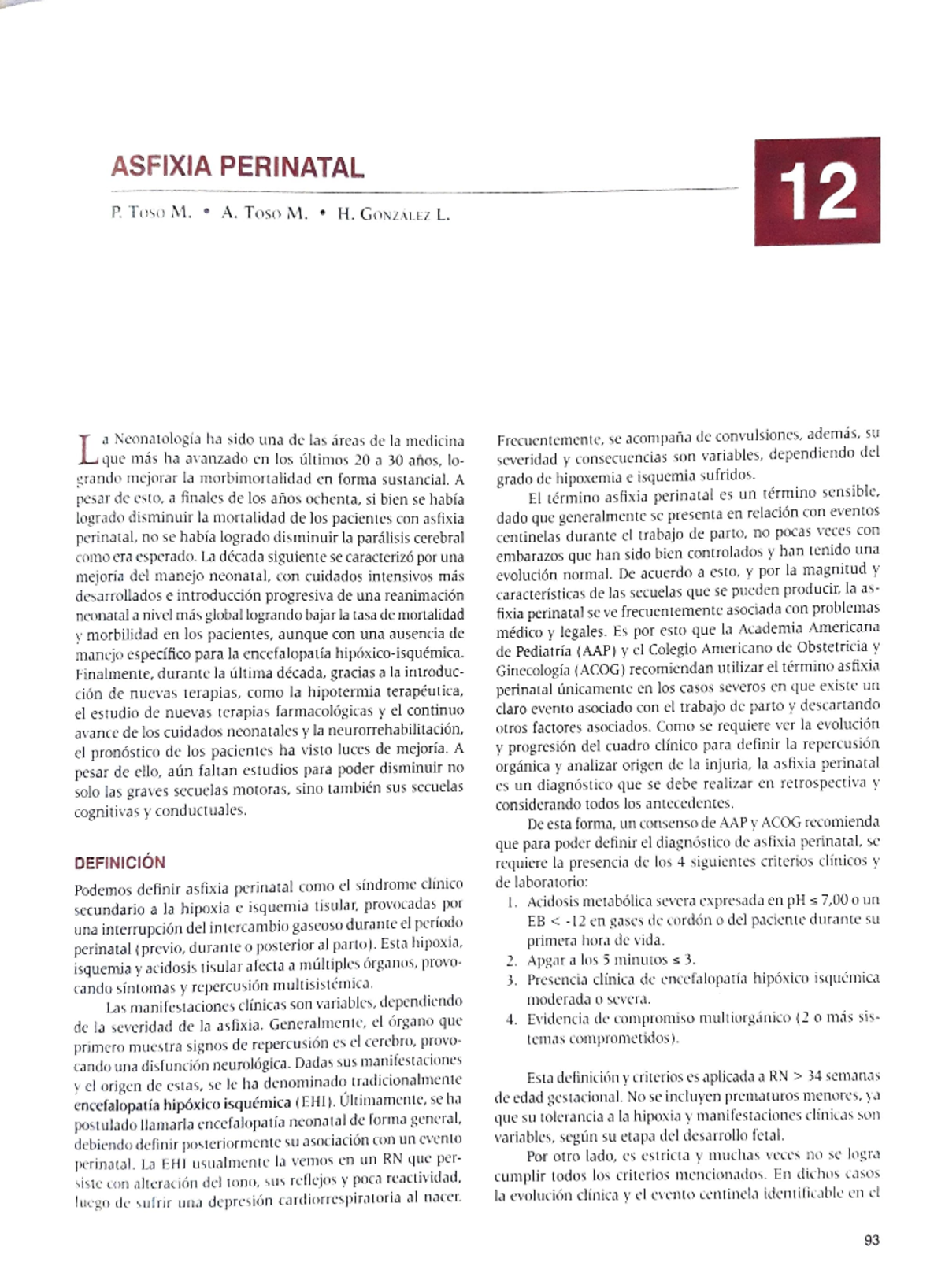 Asfixia Perinatal - Libro Tapia - Pediatria - Studocu