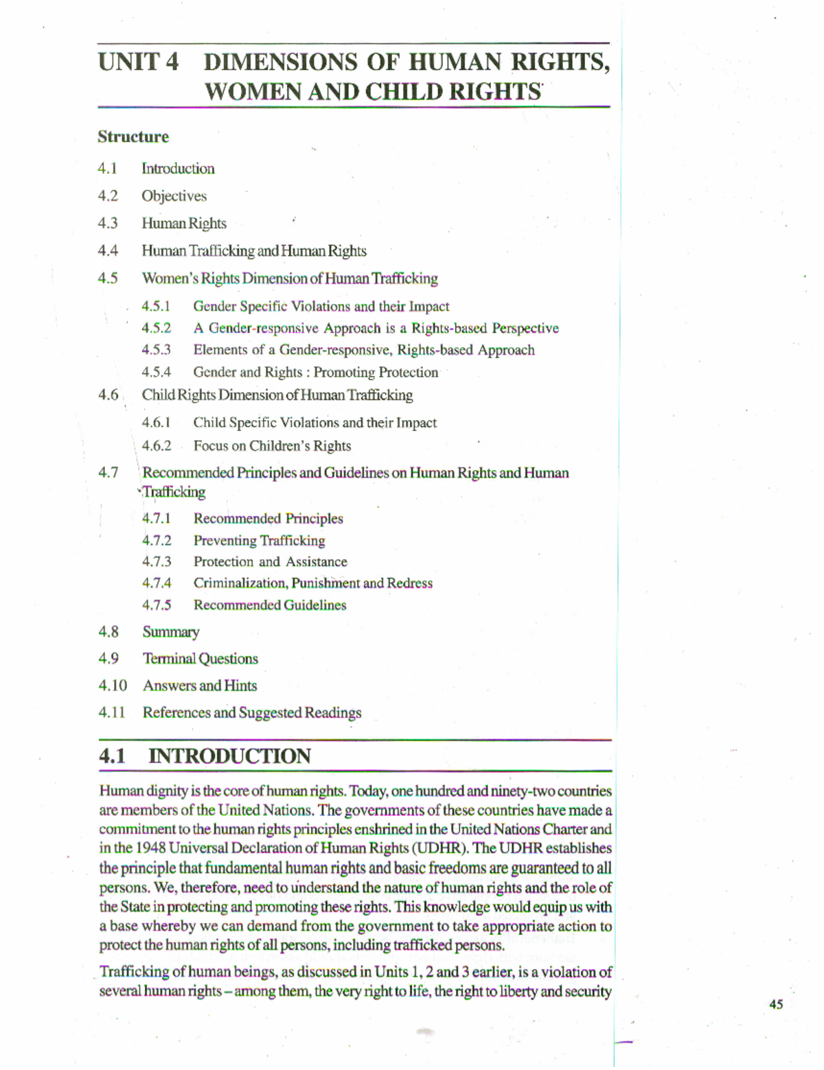 Unit-4 - Human rights - UNIT 4 DIMENSIONS OF HUMAN RIGHTS, WOMEN AND ...