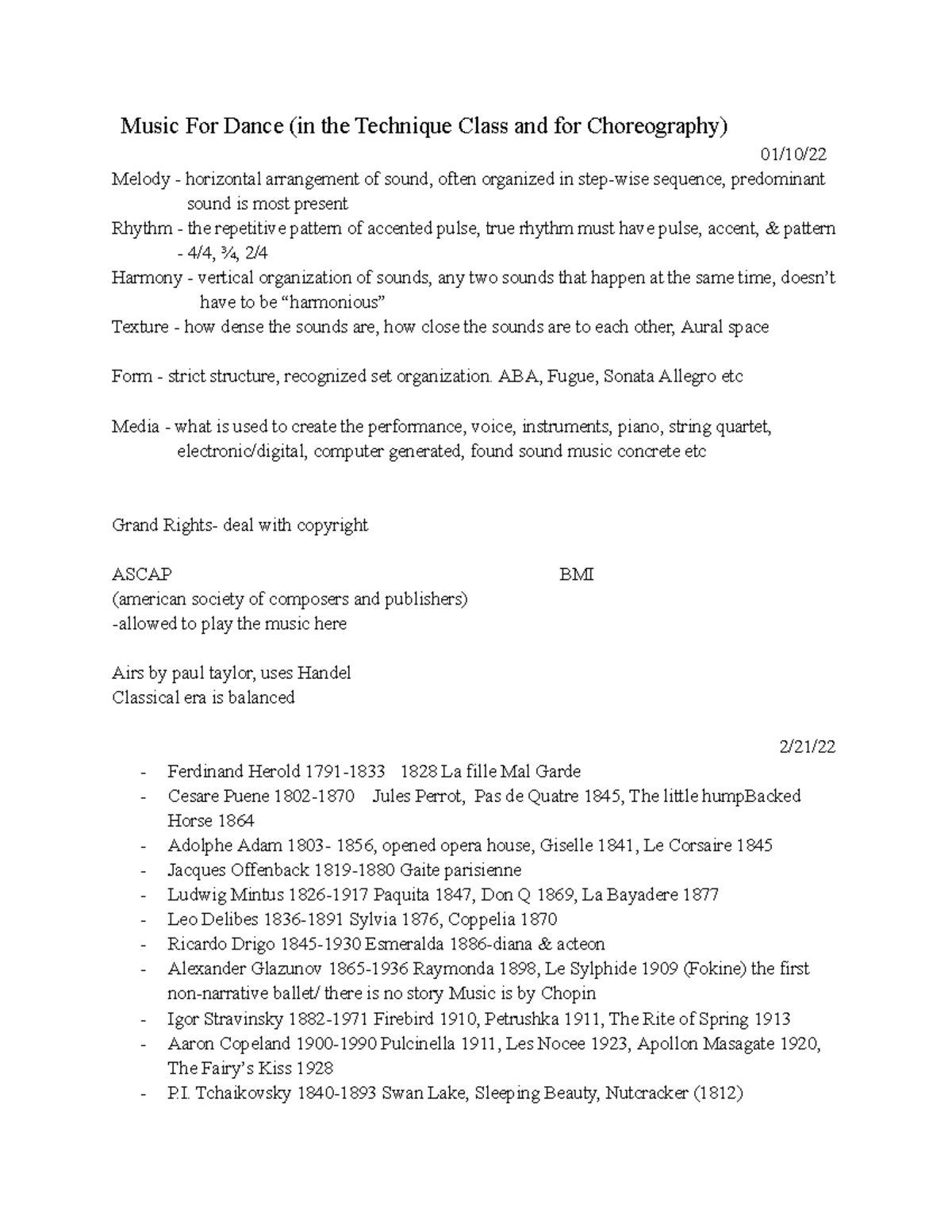 Music for dance - Definitions - Music For Dance (in the Technique Class ...