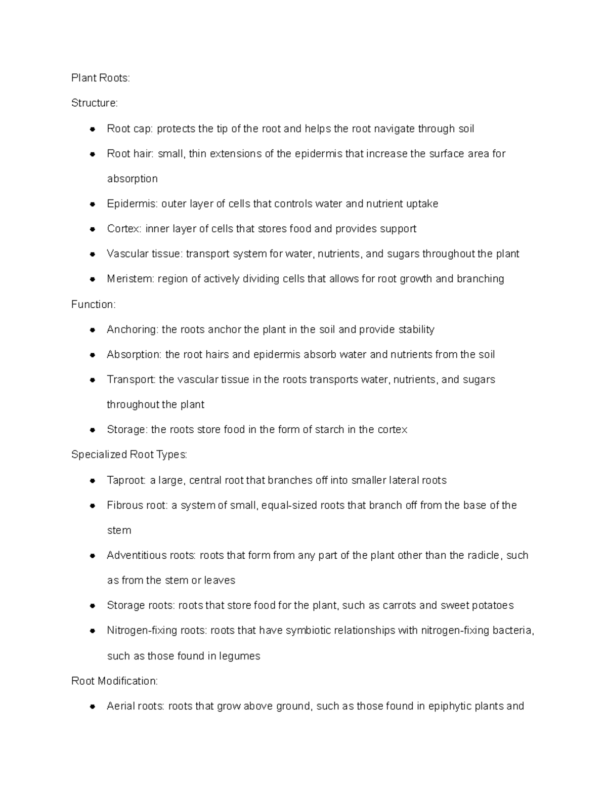 BISC 216 - Roots - Lecture notes overviewing plant root structure ...