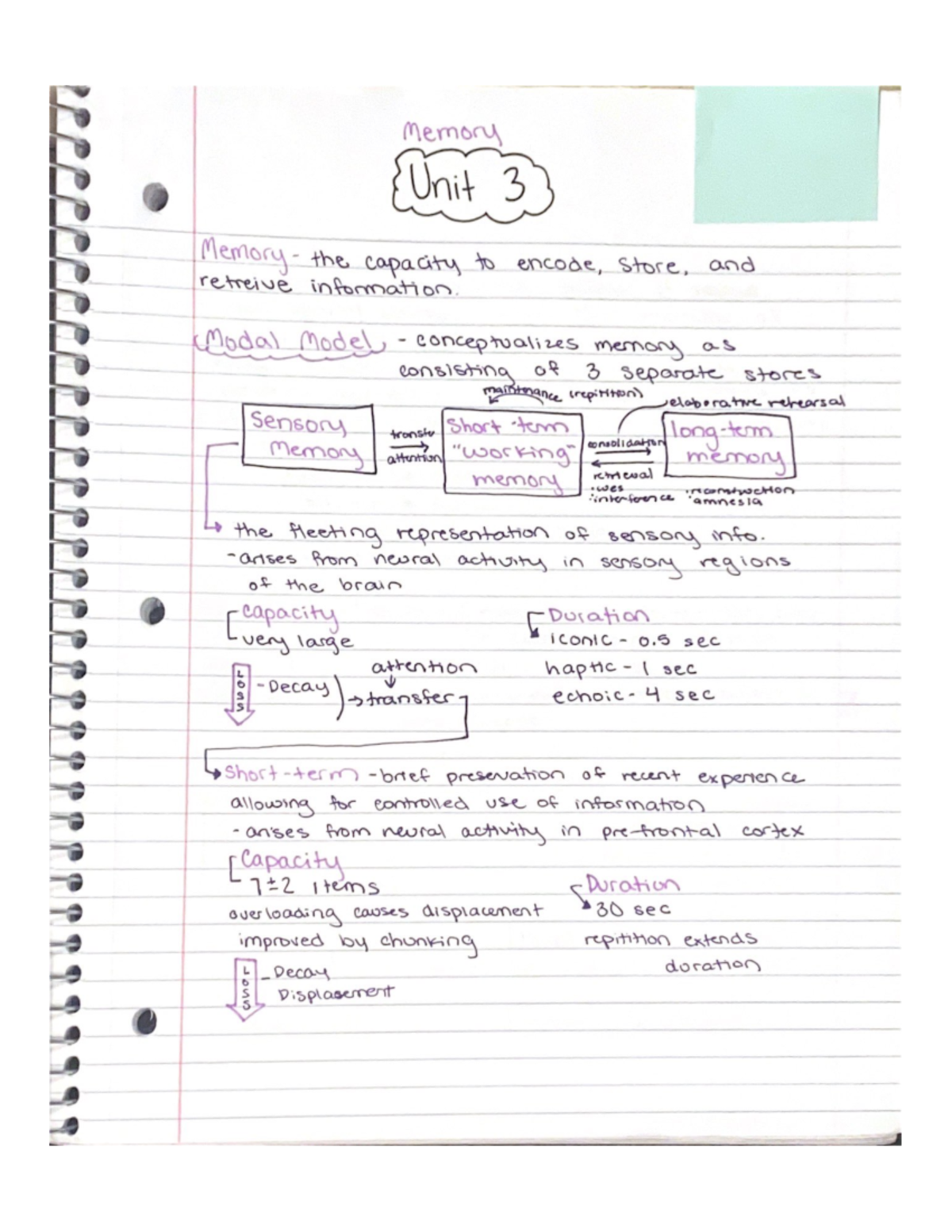 Unit 3 - Memory - PSYC 111 - NDSU - Studocu