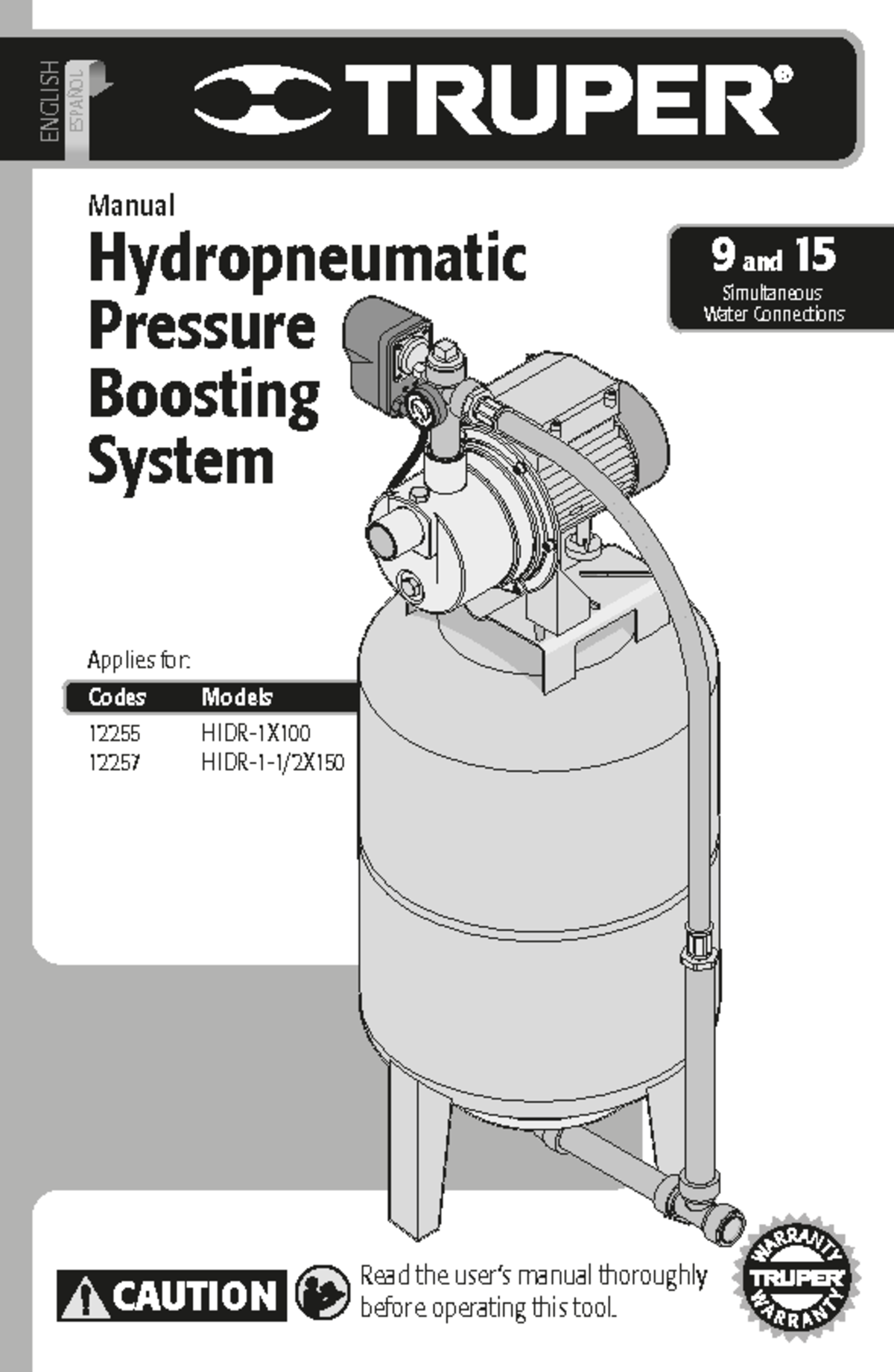 12255 12257 08 Instructivo - Codes Models HIDR-1X HIDR-1-1/2X Applies ...