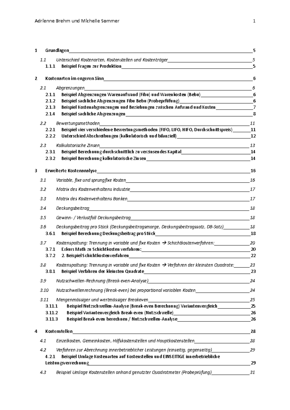 Detailliertere Zusammenfassung - 4.2 Beispiel Umlage Kostenarten auf ...