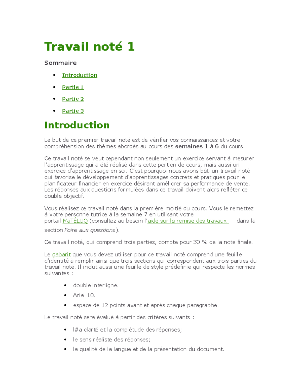 Travail noté 1 avec questions - Travail noté 1 Sommaire Introduction ...