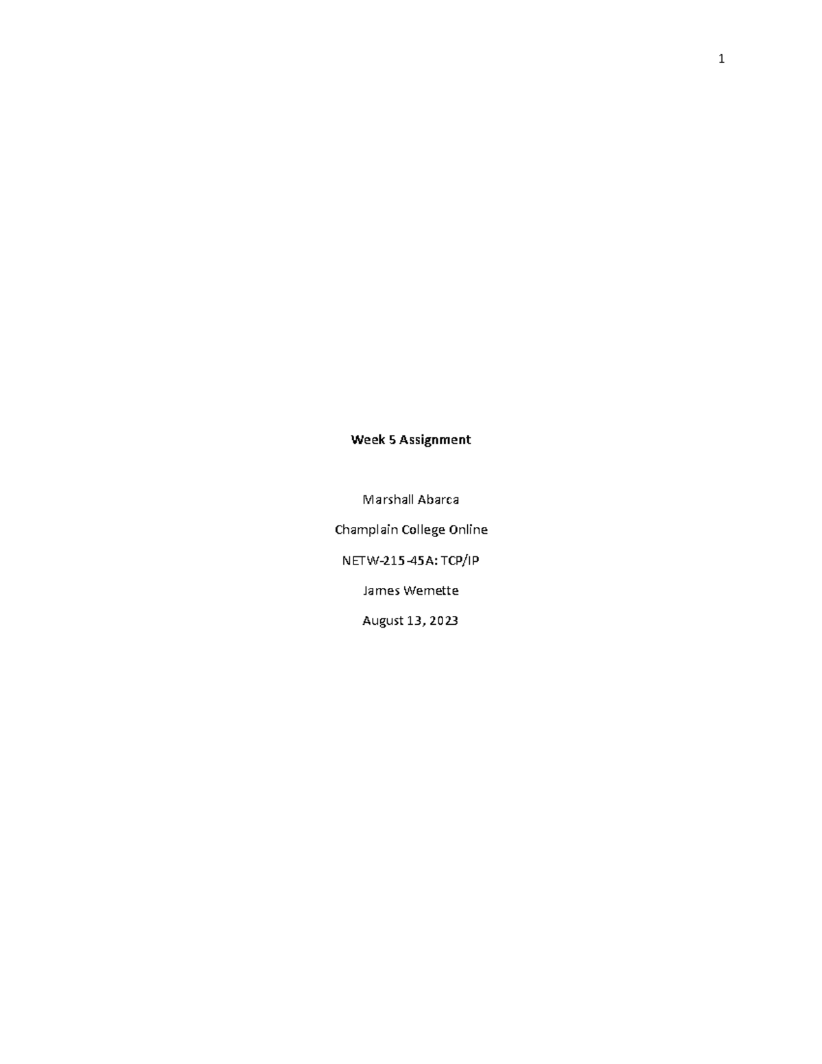 NETW-215-45A Week 5 Assignment - Week 5 Assignment Marshall Abarca Champlain College Online ...