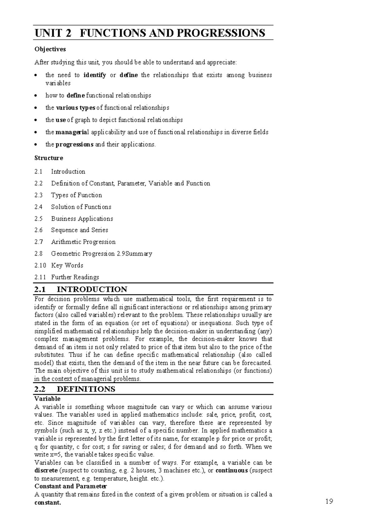 Unit 2 Functions & Progressions - Functions and Progressions UNIT 2 ...