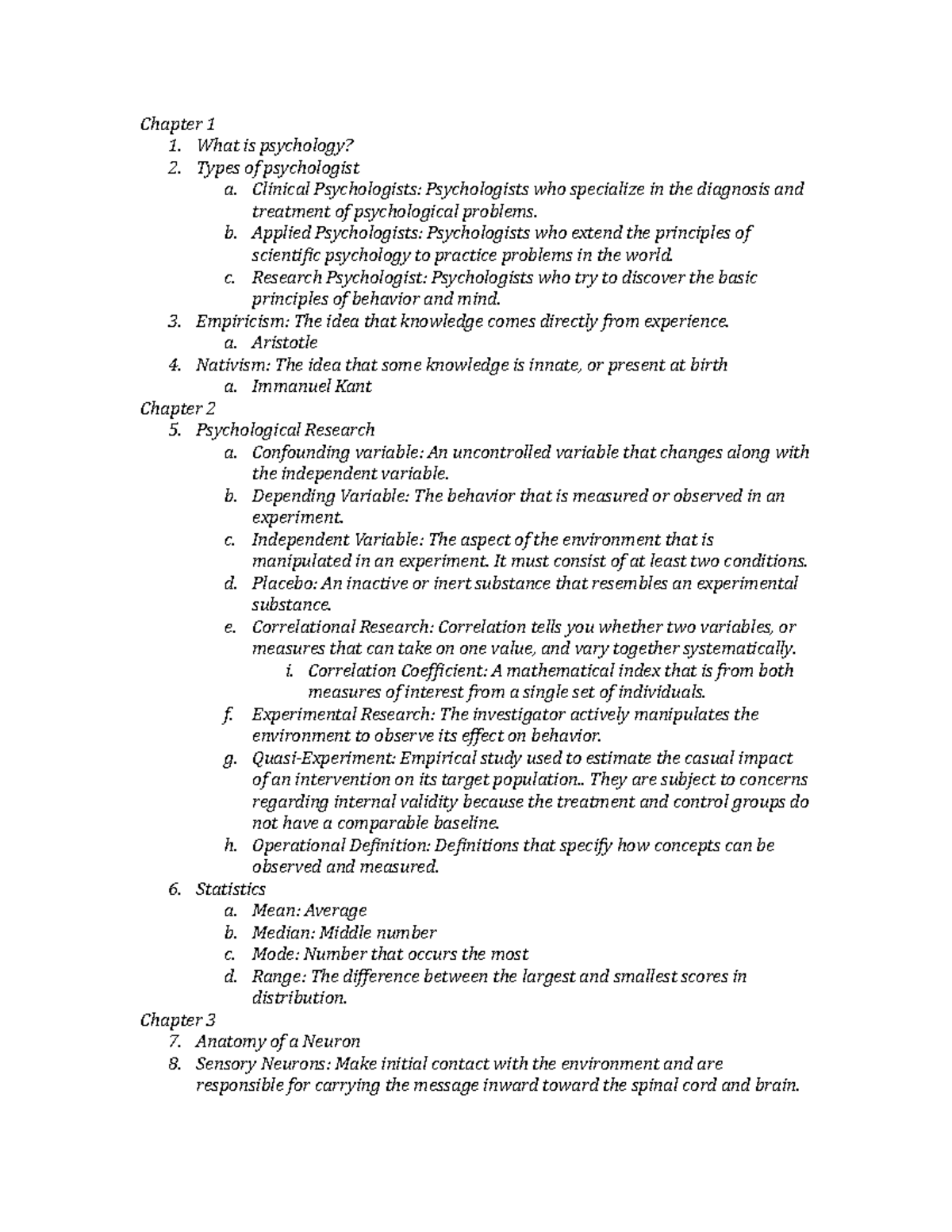 Psych Review - Chapter 1 1. What is psychology? 2. Types of ...