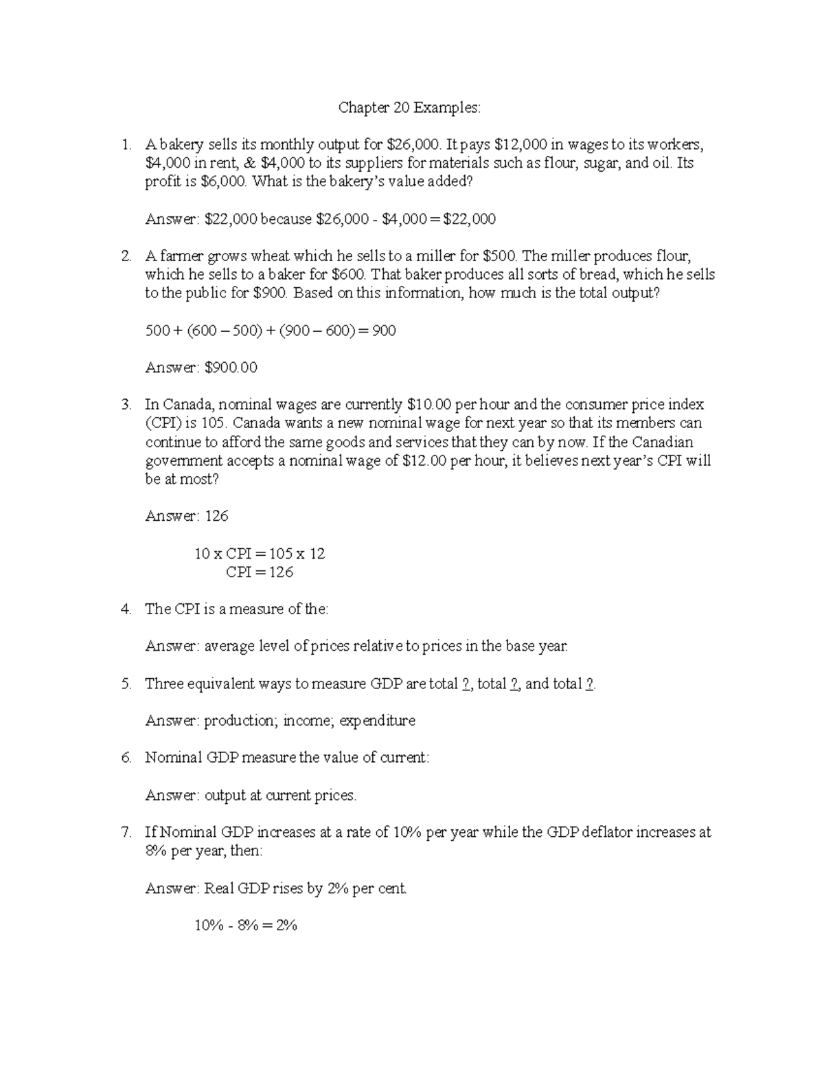 Chapter 20 Examples - Chapter 20 Examples: A bakery sells its monthly output for $26,000. It ...