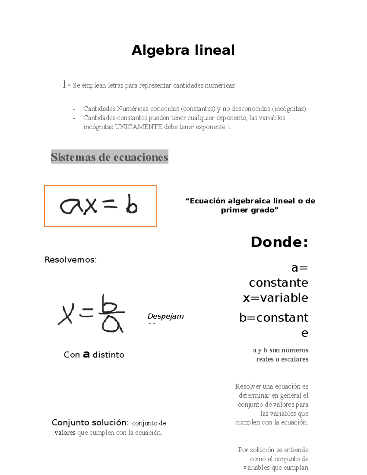 Algebra lineal Clase 1 - Examen de practica - Algebra lineal 1-Se ...