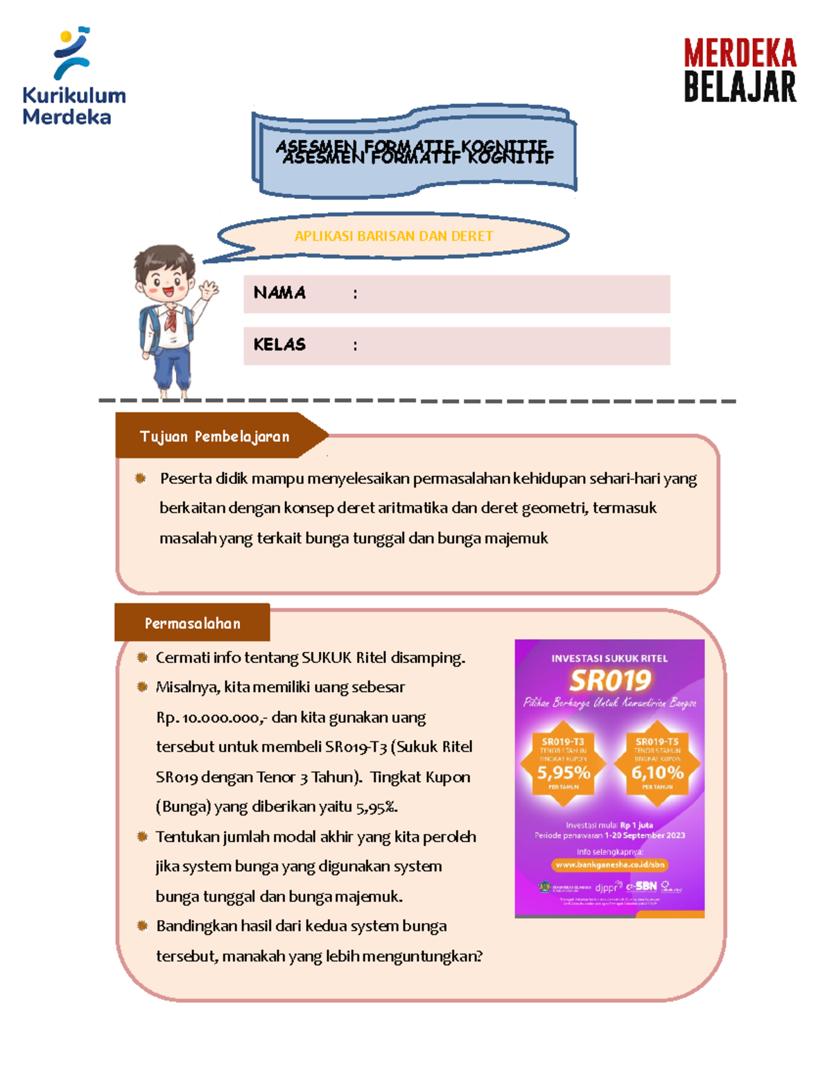 Tes Formatif Aplikasi Barisan dan Deret - ASESMEN FORMATIF KOGNITIF ...