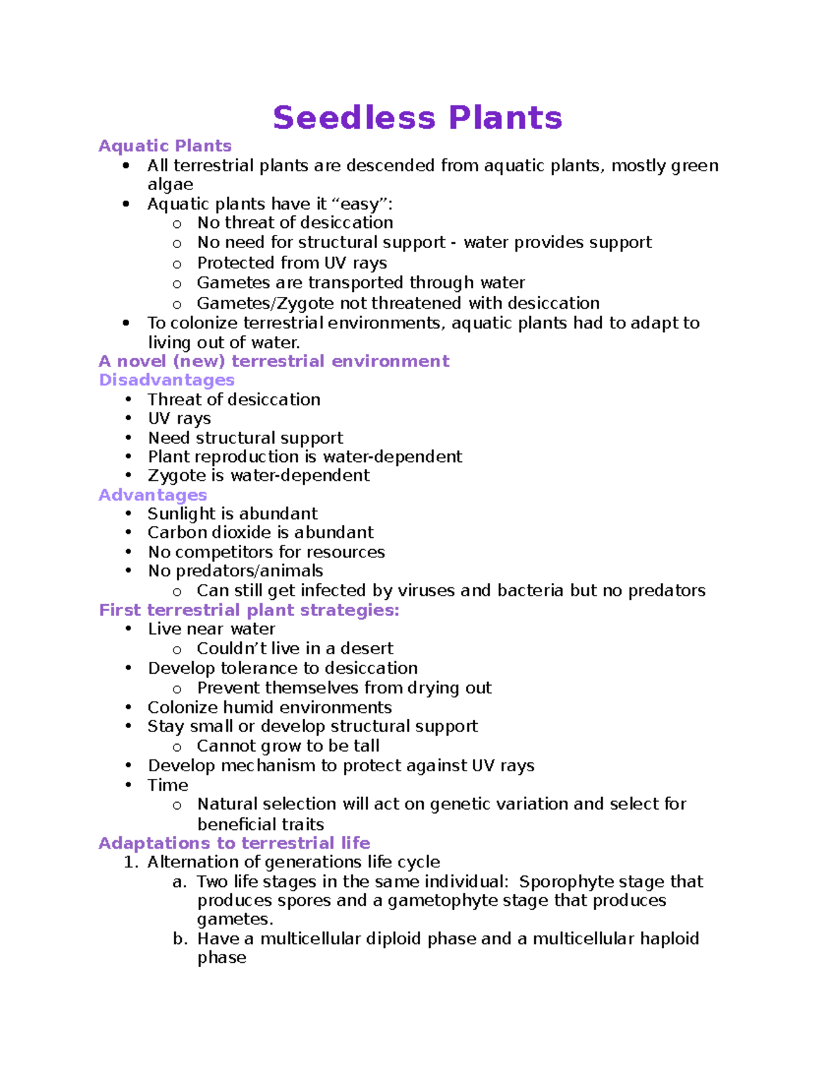 Seedless Plants - Seedless Plants Aquatic Plants All terrestrial plants ...