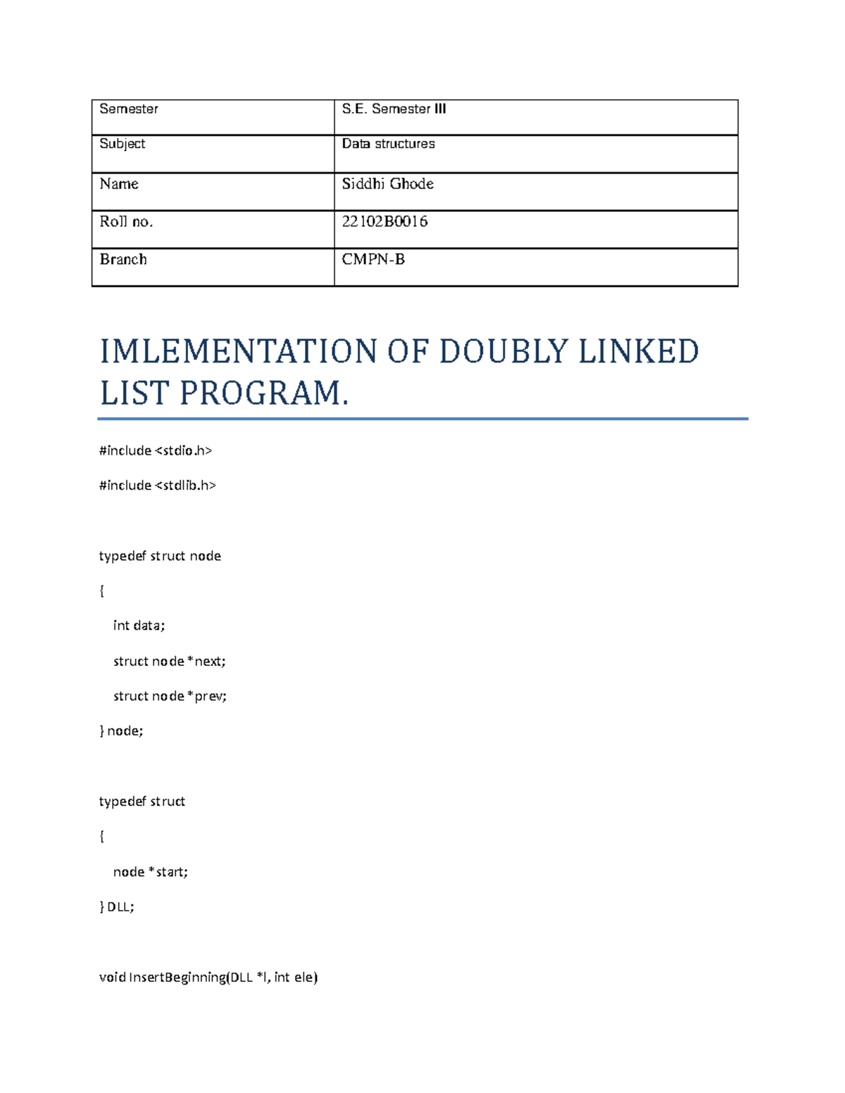 DLP - DS AND ALGO - Semester S. Semester III Subject Data structures ...