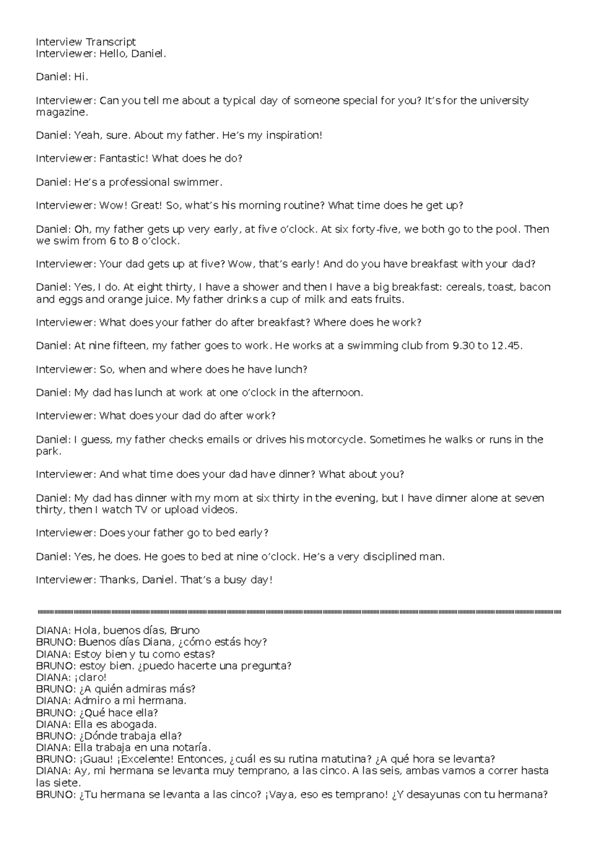 Semana 12 - Ingles - Interview Transcript Interviewer: Hello, Daniel ...