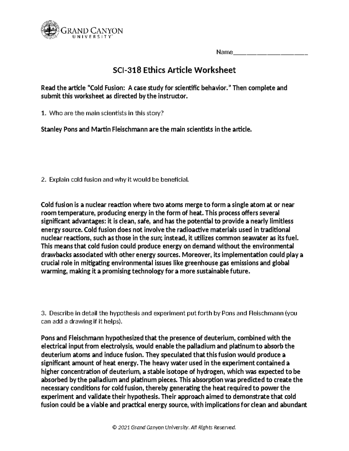 Hazekamp - Ethics worksheet - Name______________________ SCI-318 Ethics ...
