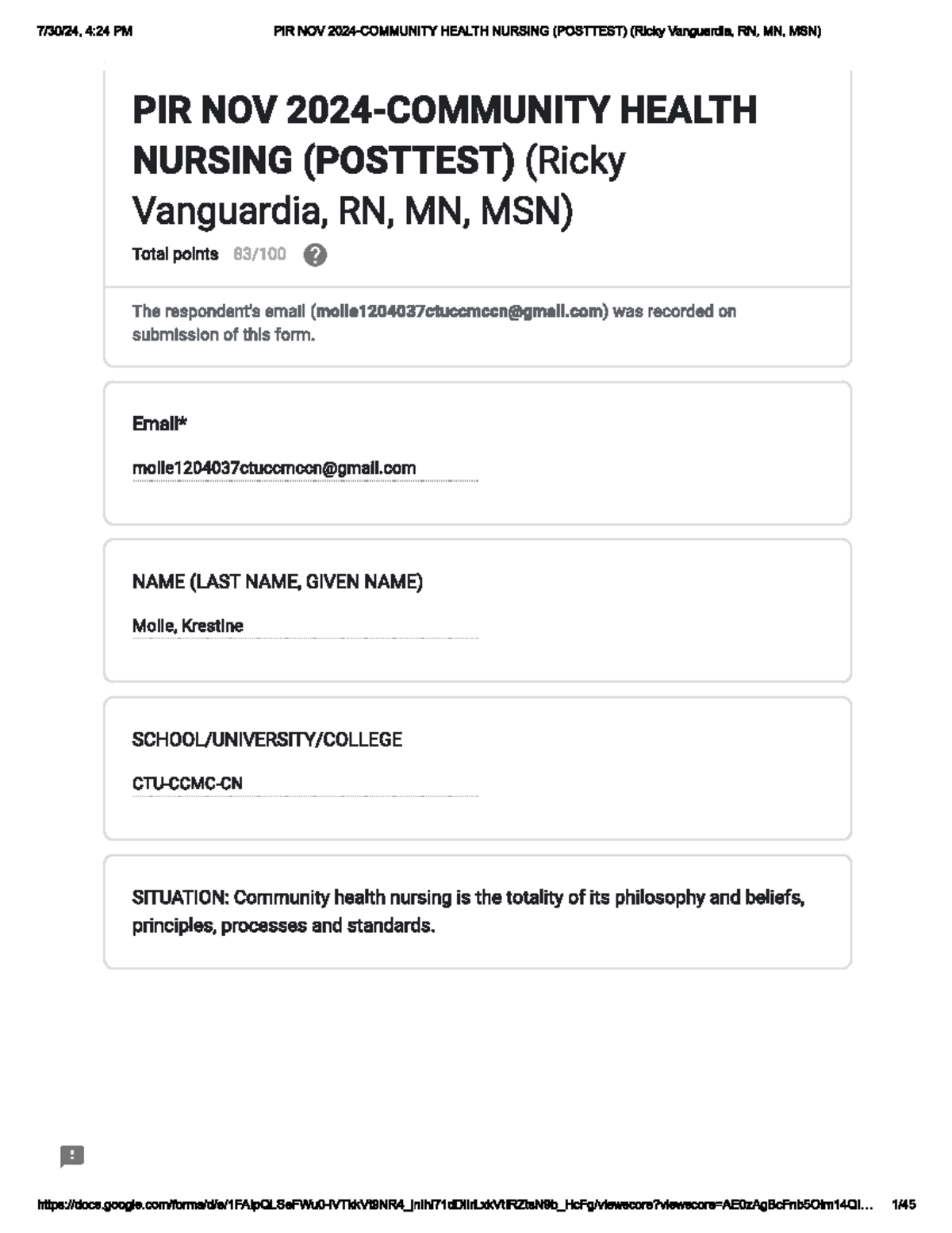 CHN POST TEST - CHN POST TEST - 4:24 PM PIR NOV HEALTH NURSING ...