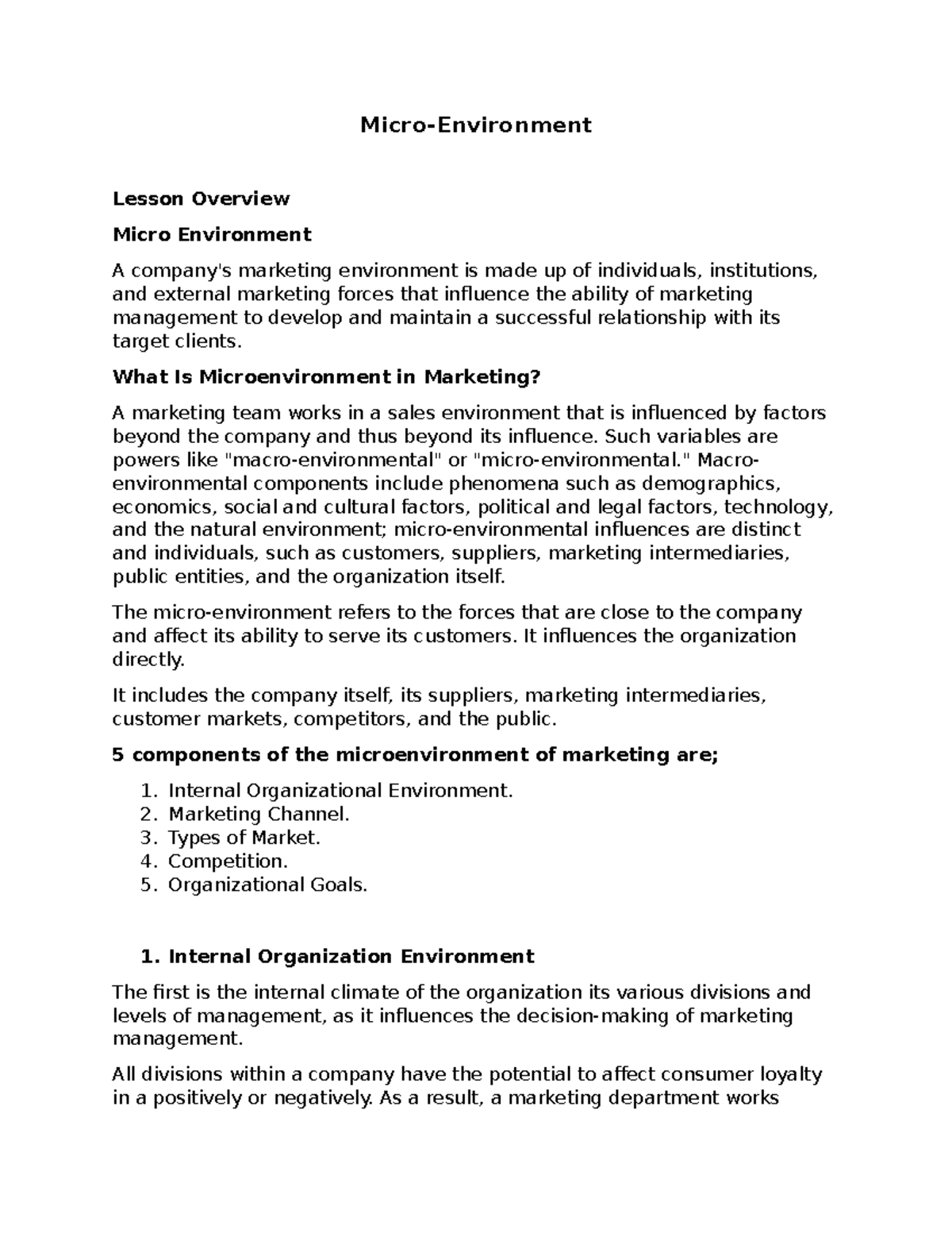 Micro-Environment - Principle of Marketing - Micro-Environment Lesson ...