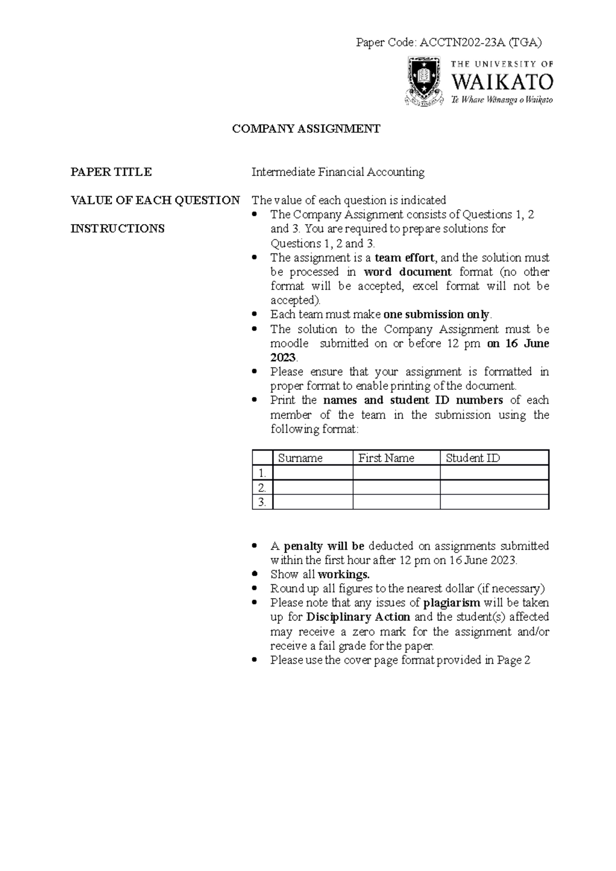 Company Assignment 2023 - COMPANY ASSIGNMENT PAPER TITLE Intermediate ...