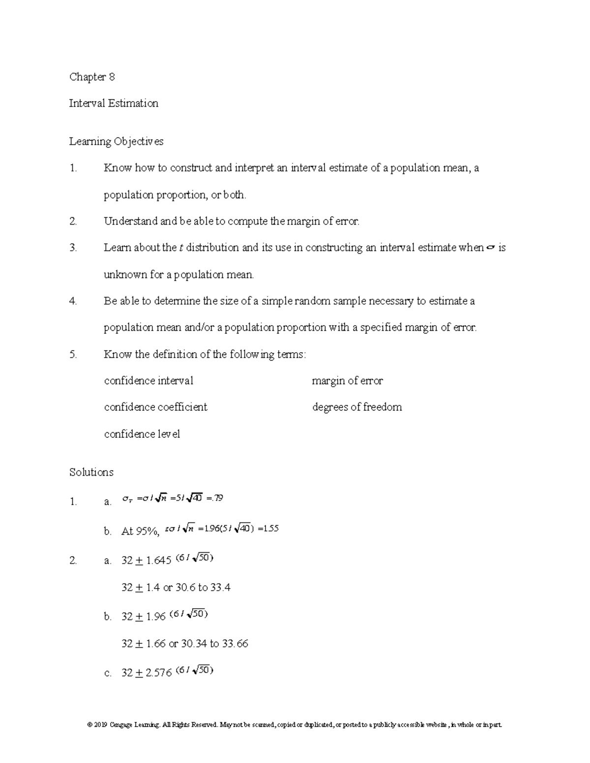 Chapter 08 - Business Statistics - Chapter 8 Interval Estimation Learning Objectives Know how to ...