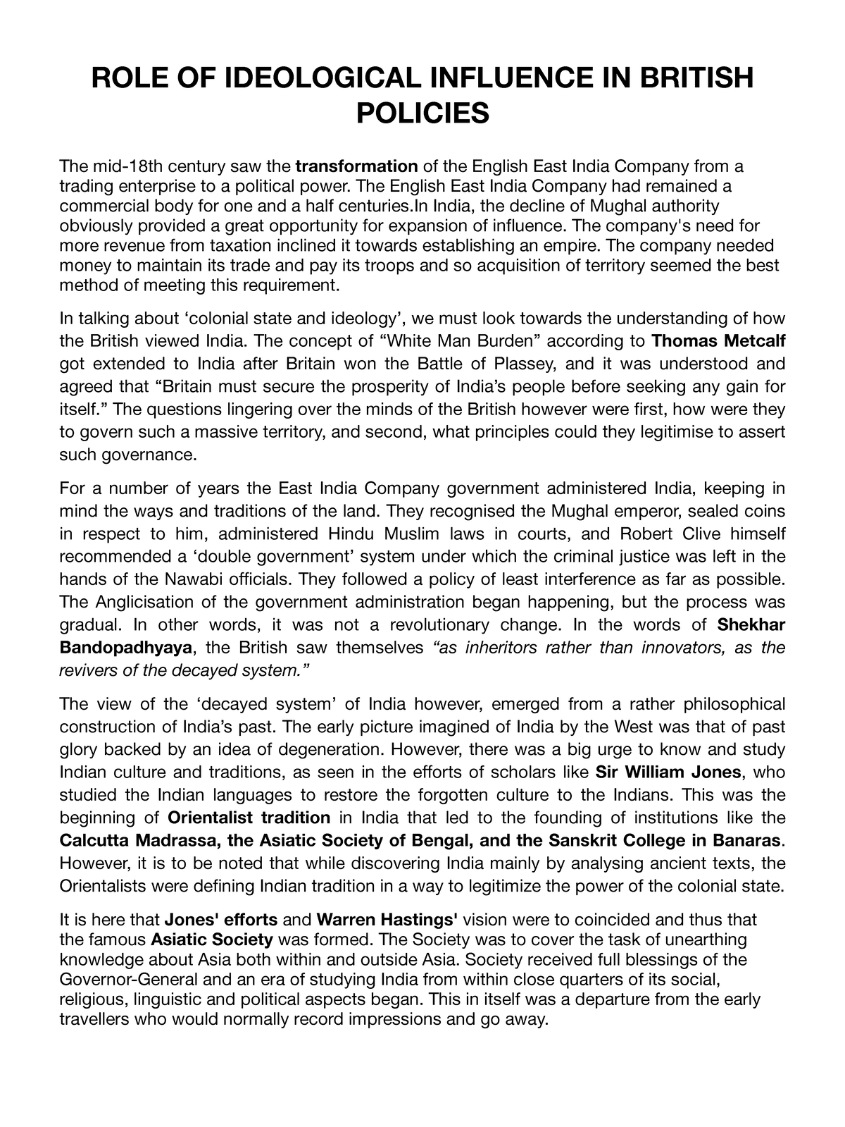 Answer ideologies - good - ROLE OF IDEOLOGICAL INFLUENCE IN BRITISH ...