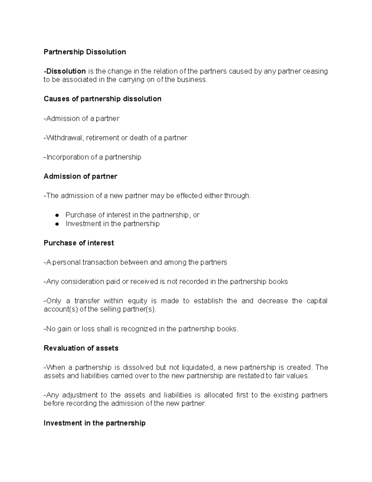 Partnership Dissolution- Notes - Partnership Dissolution -Dissolution ...