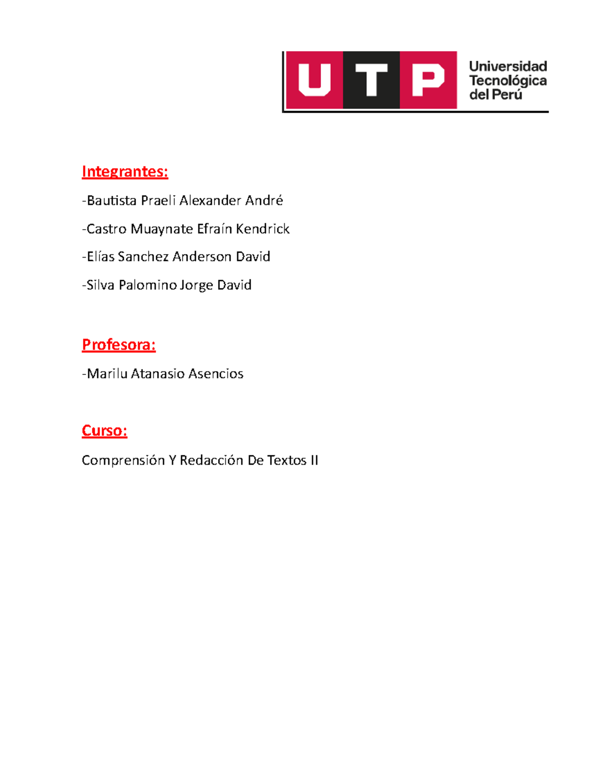 Estimada Señora Mendoza r-1 - Integrantes: -Bautista Praeli Alexander ...