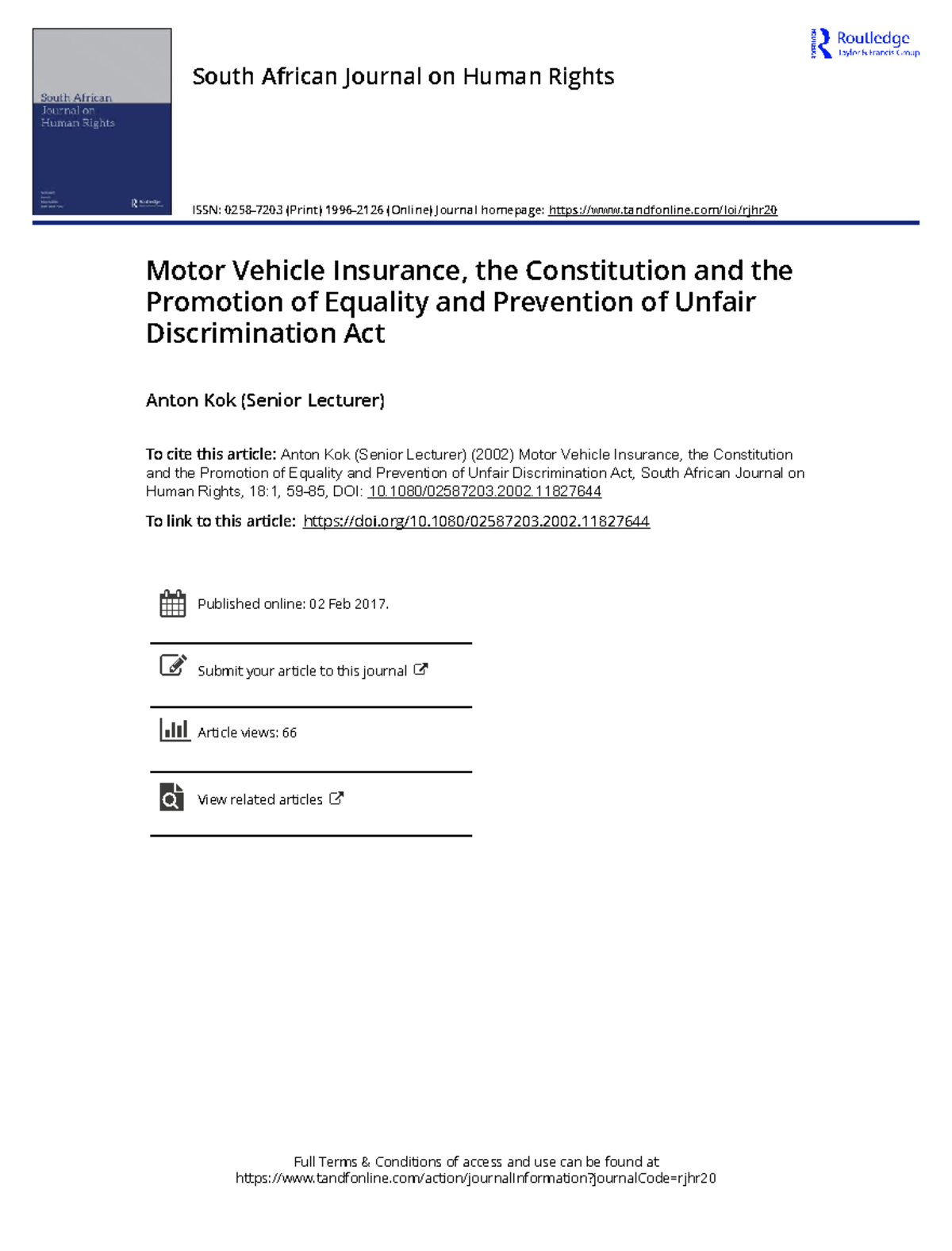 Motor Vehicle Insurance the Constitution and the Promotion of Equality ...
