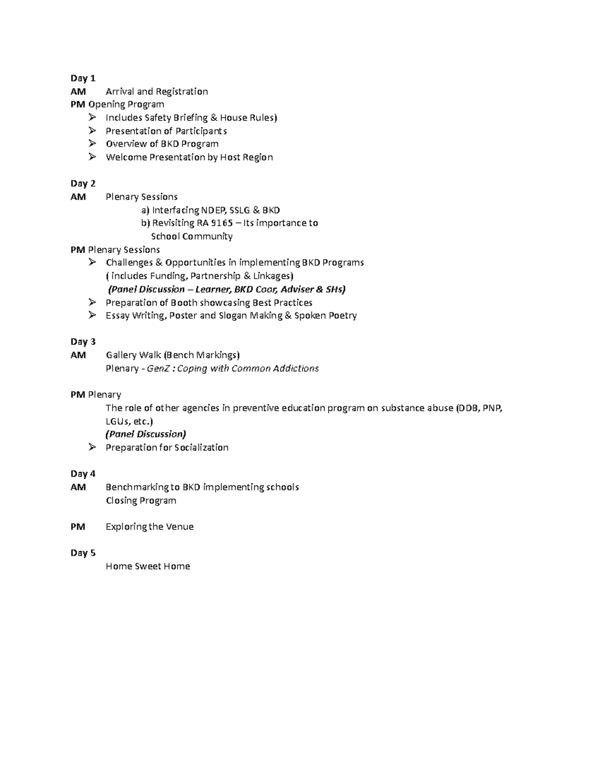 BKD-Activities-2026 - very good - Day 1 AM Arrival and Registration PM ...