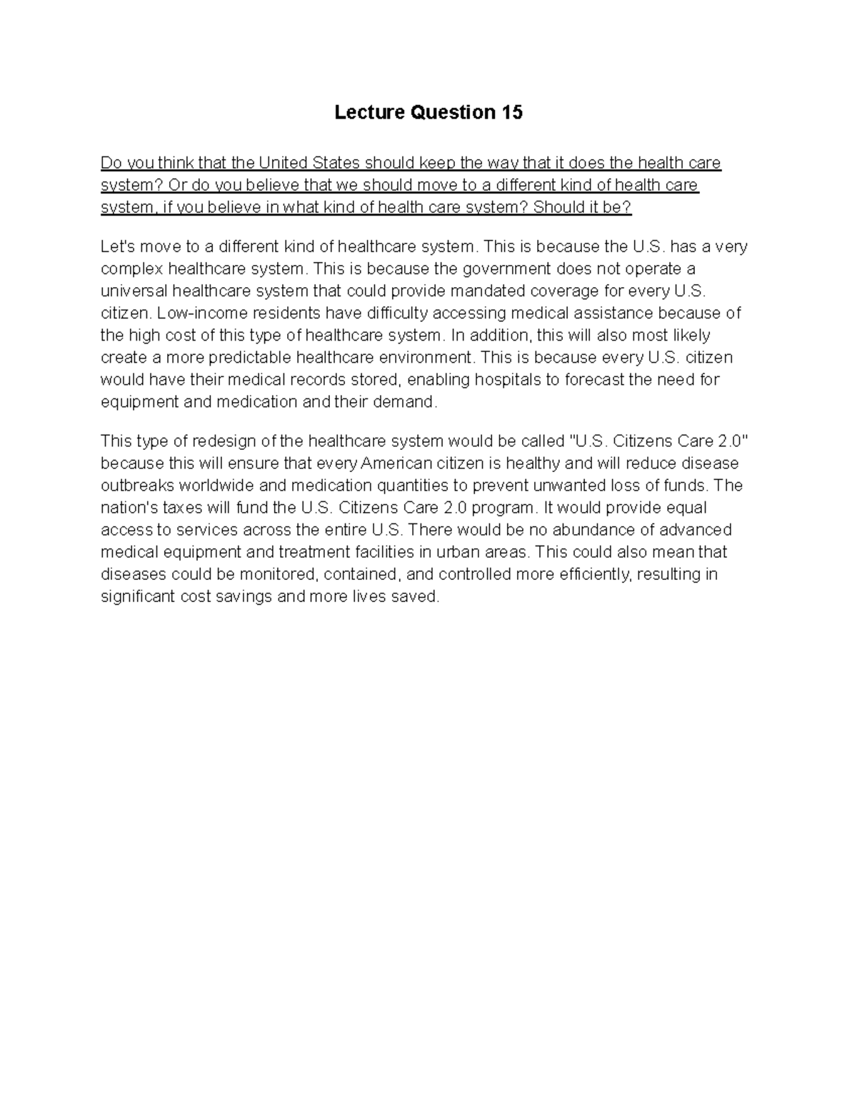 Lecture Question 15 - student sample of coursework - Lecture Question ...