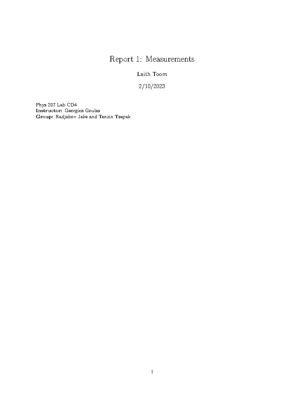 Lab1 - Lab - Report 1: Measurements Laith Toom 2/10/ Phys 207 Lab CD ...