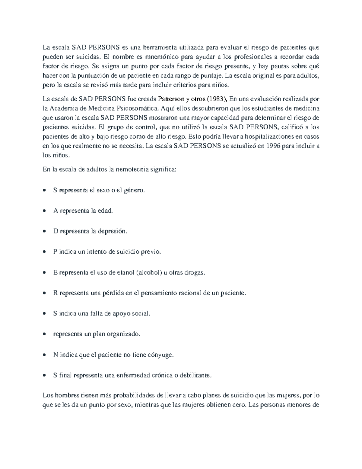 La escala SAD Persons - La escala SAD PERSONS es una herramienta ...