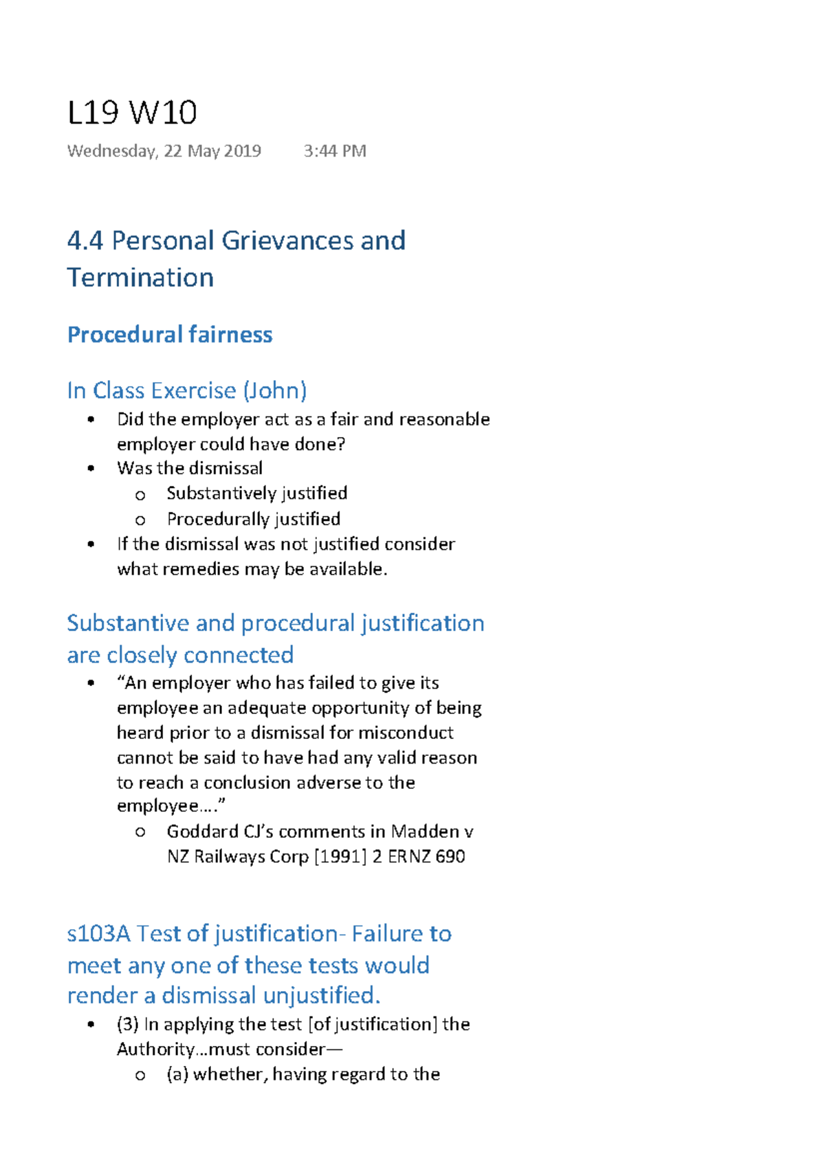 Lecture 19 Week 10 - Warning: TT: undefined function: 32 4 Personal Grievances and Termination ...