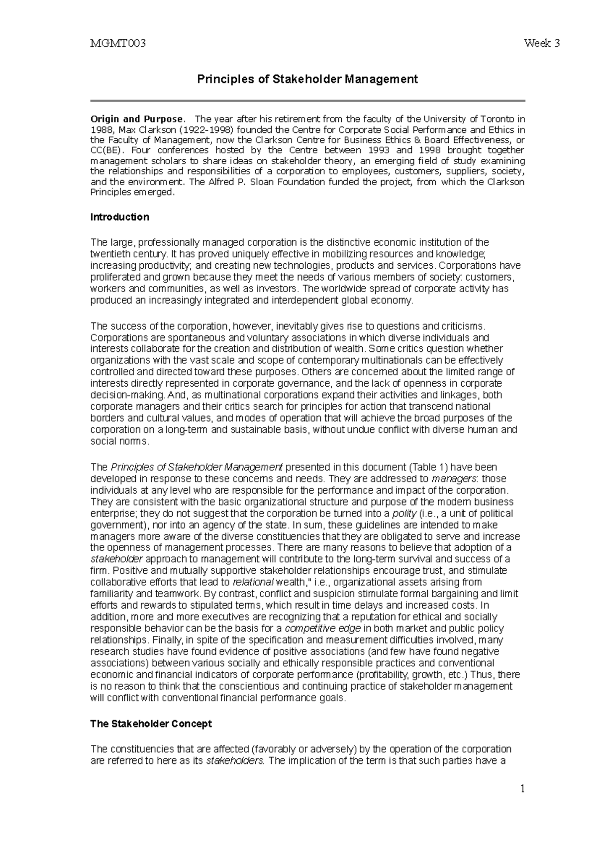 CM301 W03 Principles of Stakeholder Management - Principles of ...