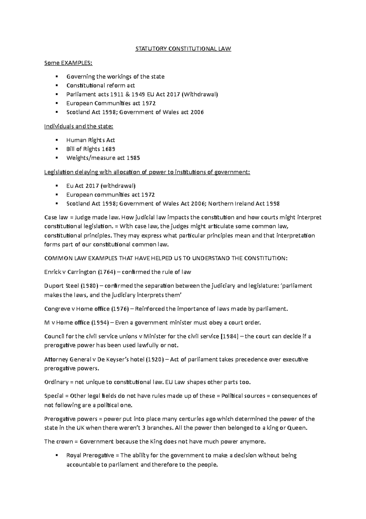 Statutory Constitutional law - STATUTORY CONSTITUTIONAL LAW Some ...