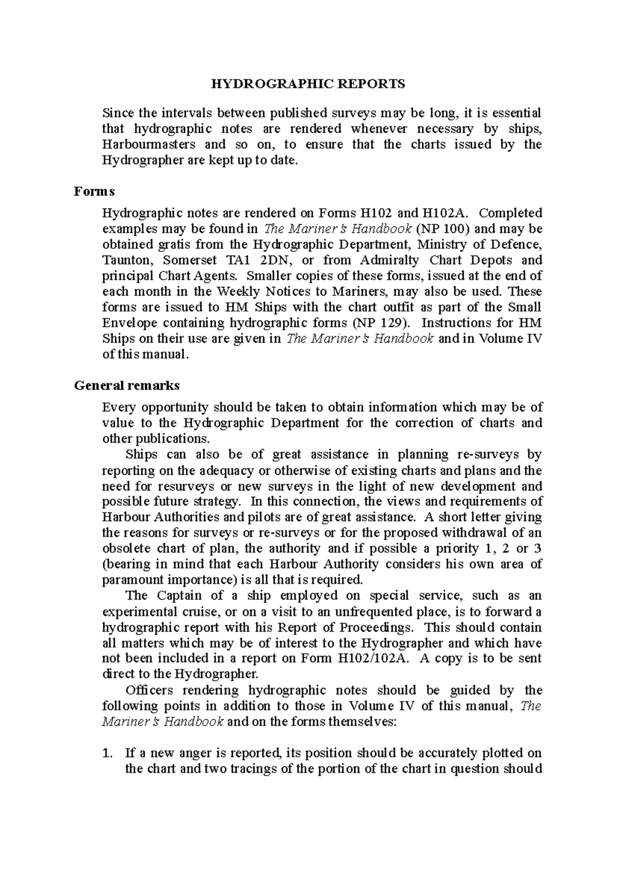 Chapter 6 Hydrographic Reports - HYDROGRAPHIC REPORTS Since the ...