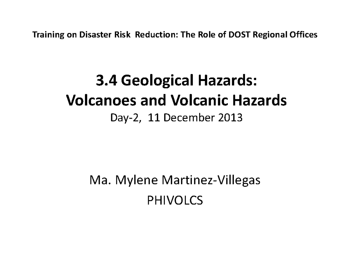 3.4 Volcanoes and Volcanic Hazards Villegas - 3 Geological Hazards ...