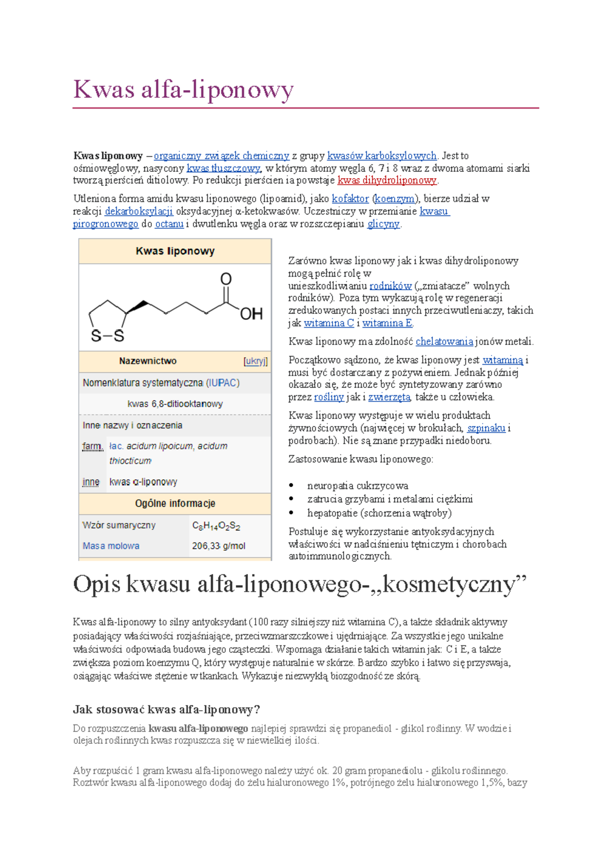 Kwas alfa - jest ok - Kwas alfa-liponowy Kwas liponowy – organiczny ...