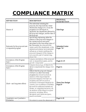 Compliance Matrix Examples - 18 Compliance Matrix Criteria Page Number ...