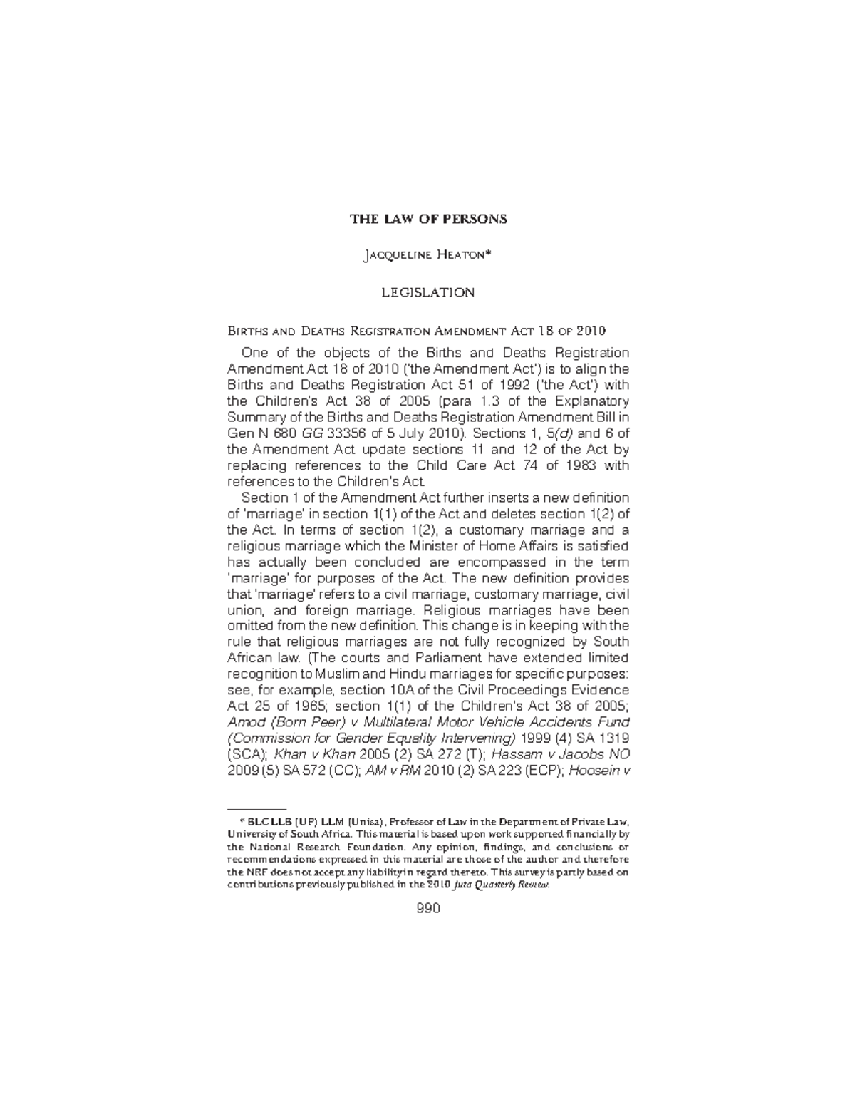 Ju assal 2010 a25 - CASE LAWS - THE LAW OF PERSONS JACQUELINE HEATON ...