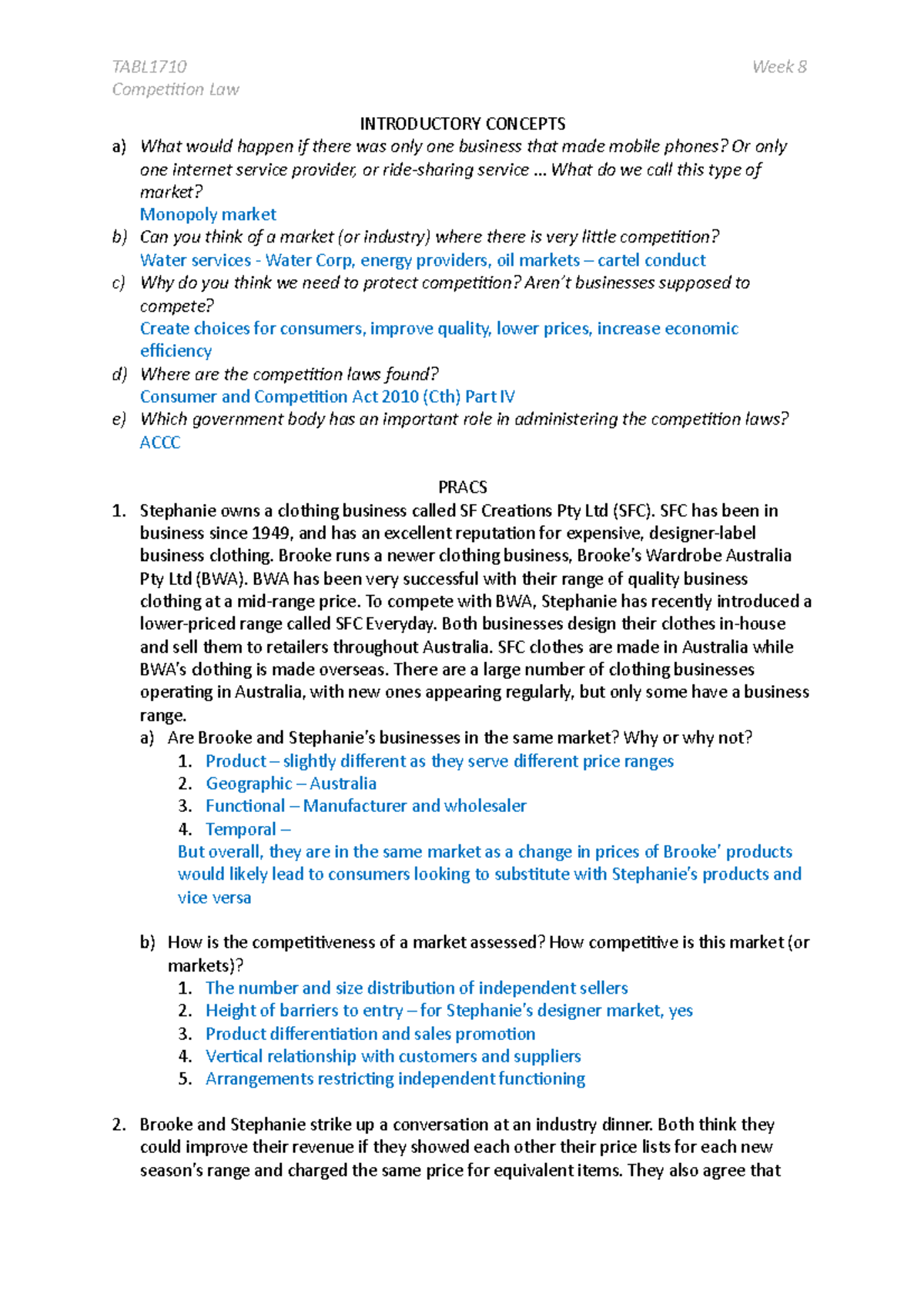 Week 8 - Tutorial PRACS/Practical problem questions - TABL1710 Week 8 ...