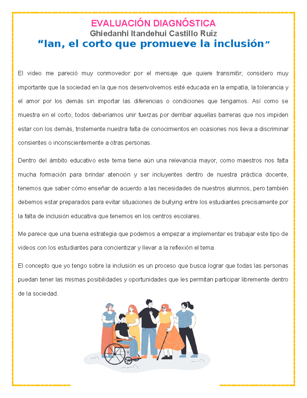 “Ian, el corto que promueve la inclusión” - EVALUACIÓN DIAGNÓSTICA ...