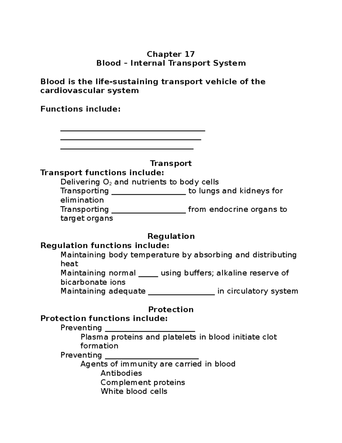 Fall ’21 anatomy ch. 17 - Aaaaa - Chapter 17 Blood – Internal Transport ...