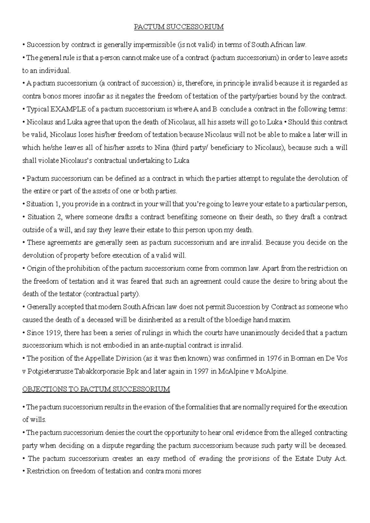 Law of Succession 1 - PACTUM SUCCESSORIUM Succession by contract is ...