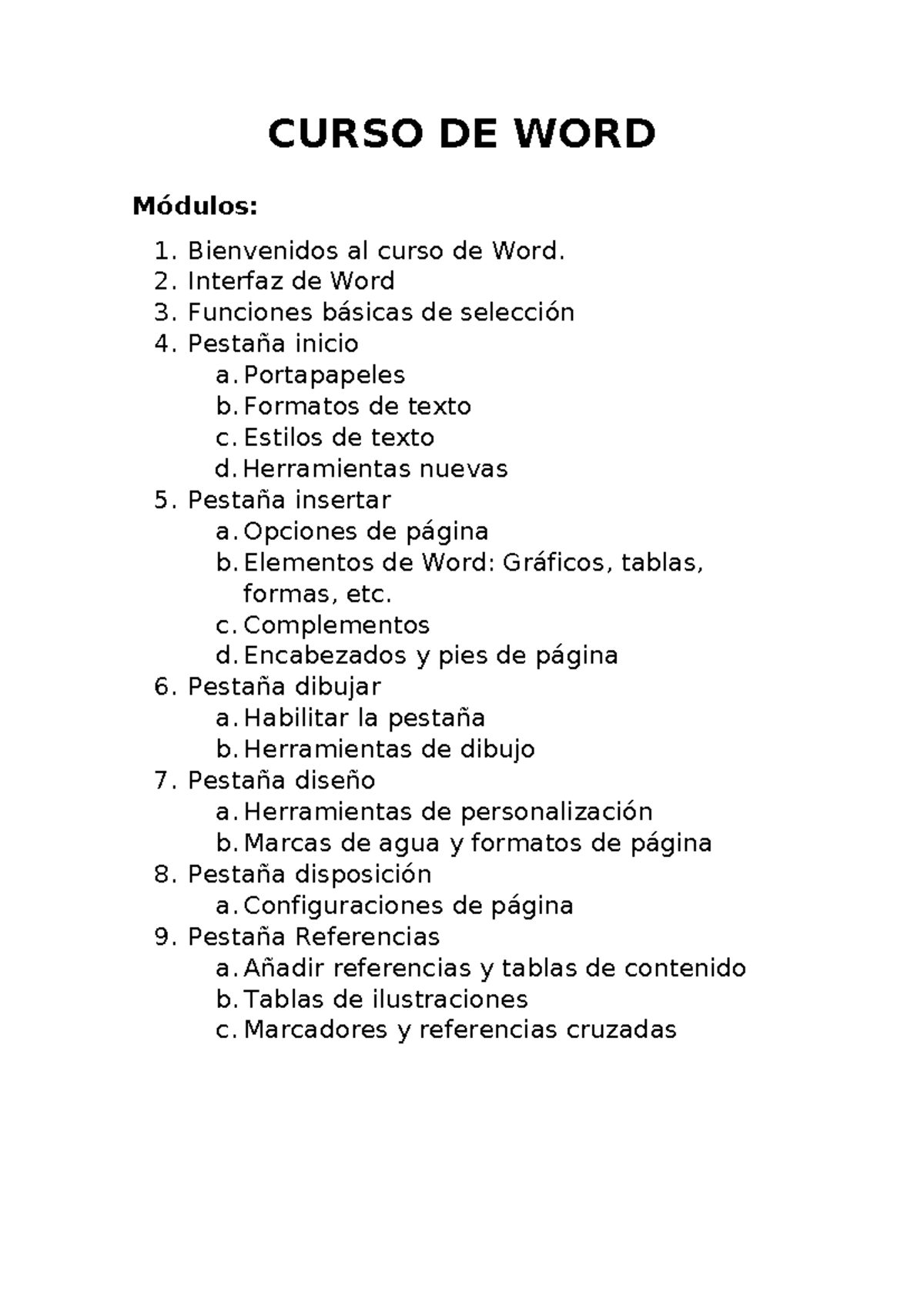 Curso DE WORD - editar - CURSO DE WORD Módulos: 1. Bienvenidos al curso ...