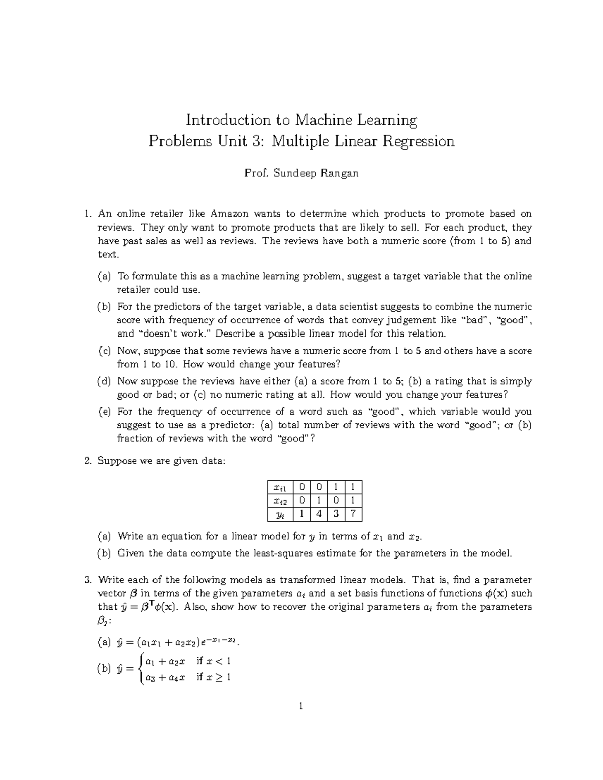Prob mult reg - Introduction to Machine Learning Problems Unit 3 ...