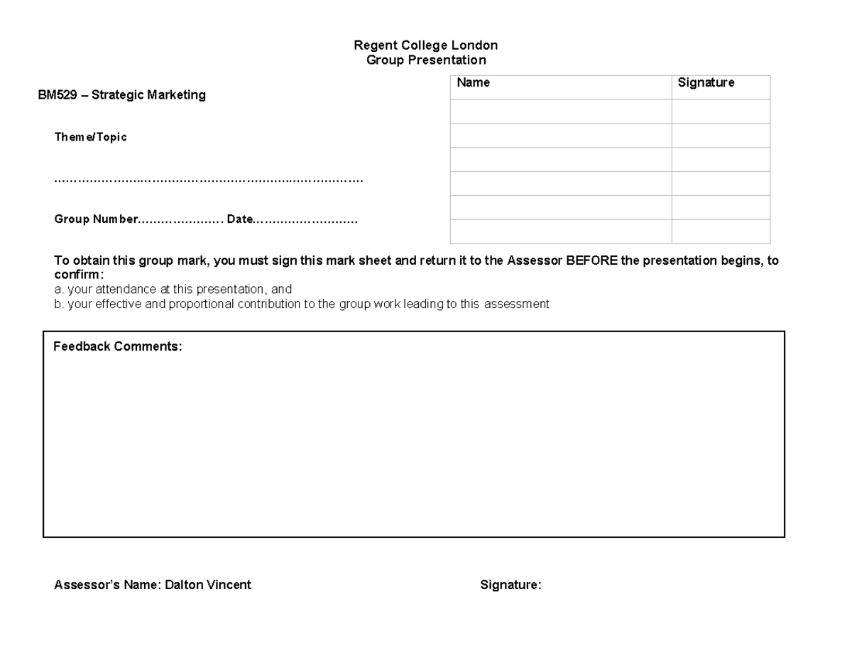 Oral Presentation Marking Scheme - Regent College London Group ...