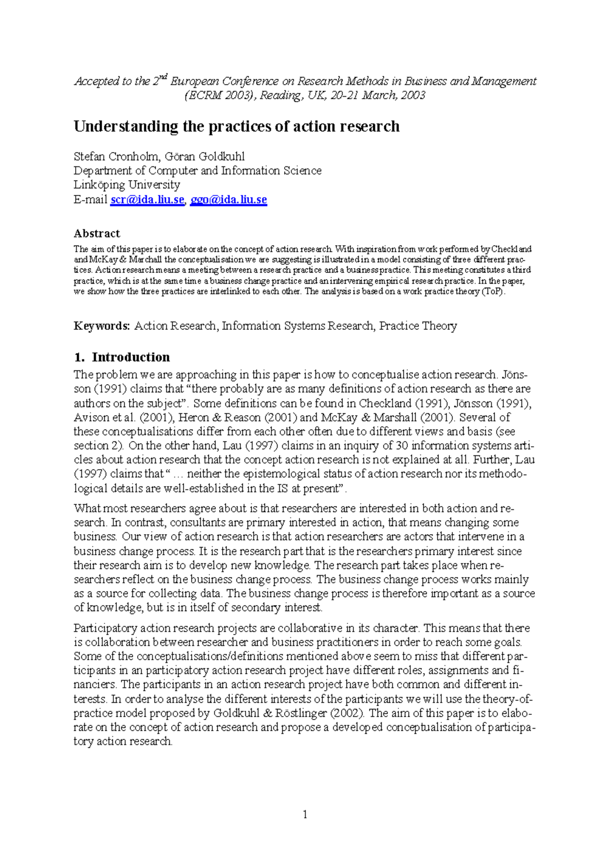 Understanding practices of Action Research - Accepted to the 2nd ...