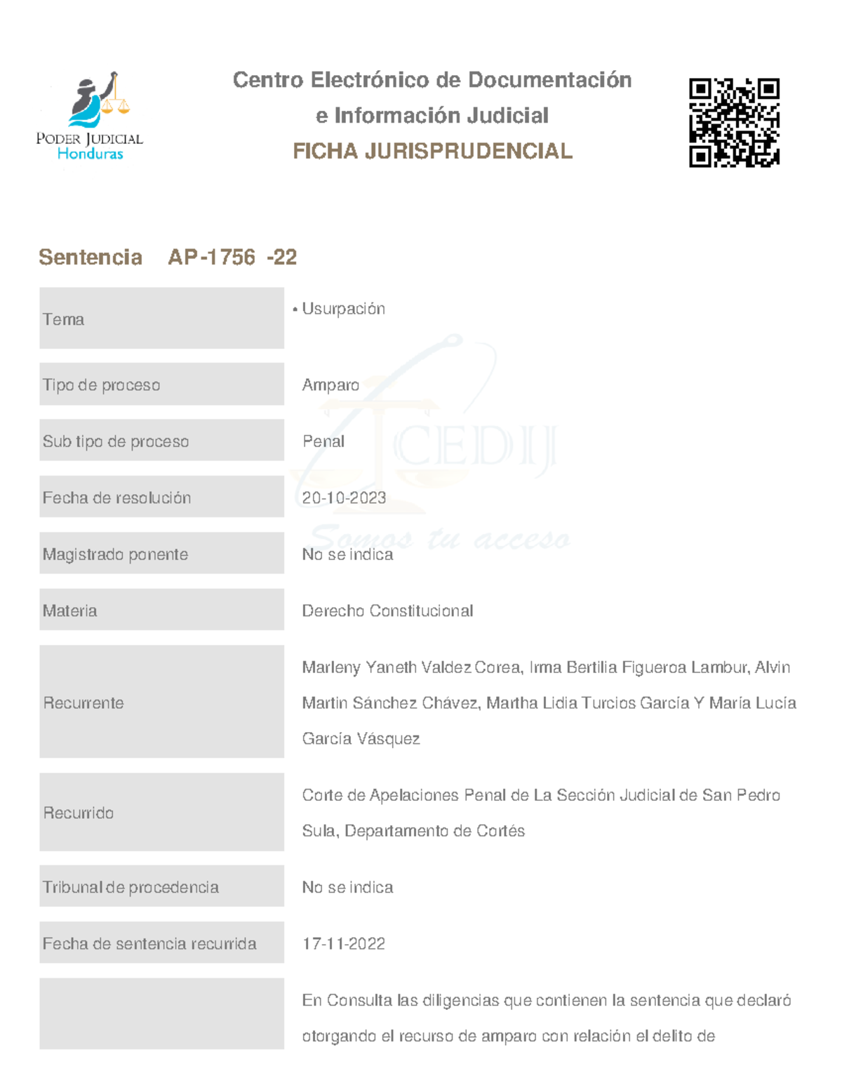 Ce95fa17 d29b 408a a74f 28feb1941824de - Sentencia AP -1756 - Tema ...