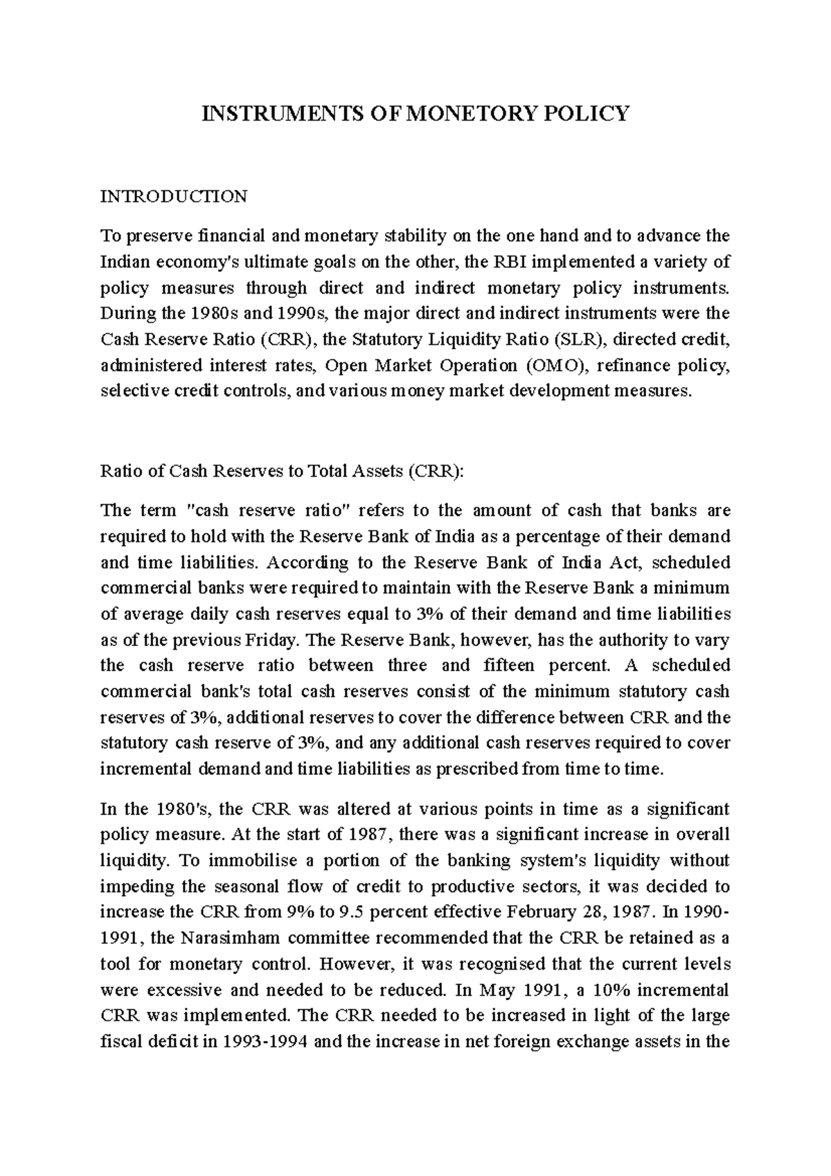 Instruments OF Monetory Policy - INSTRUMENTS OF MONETORY POLICY ...