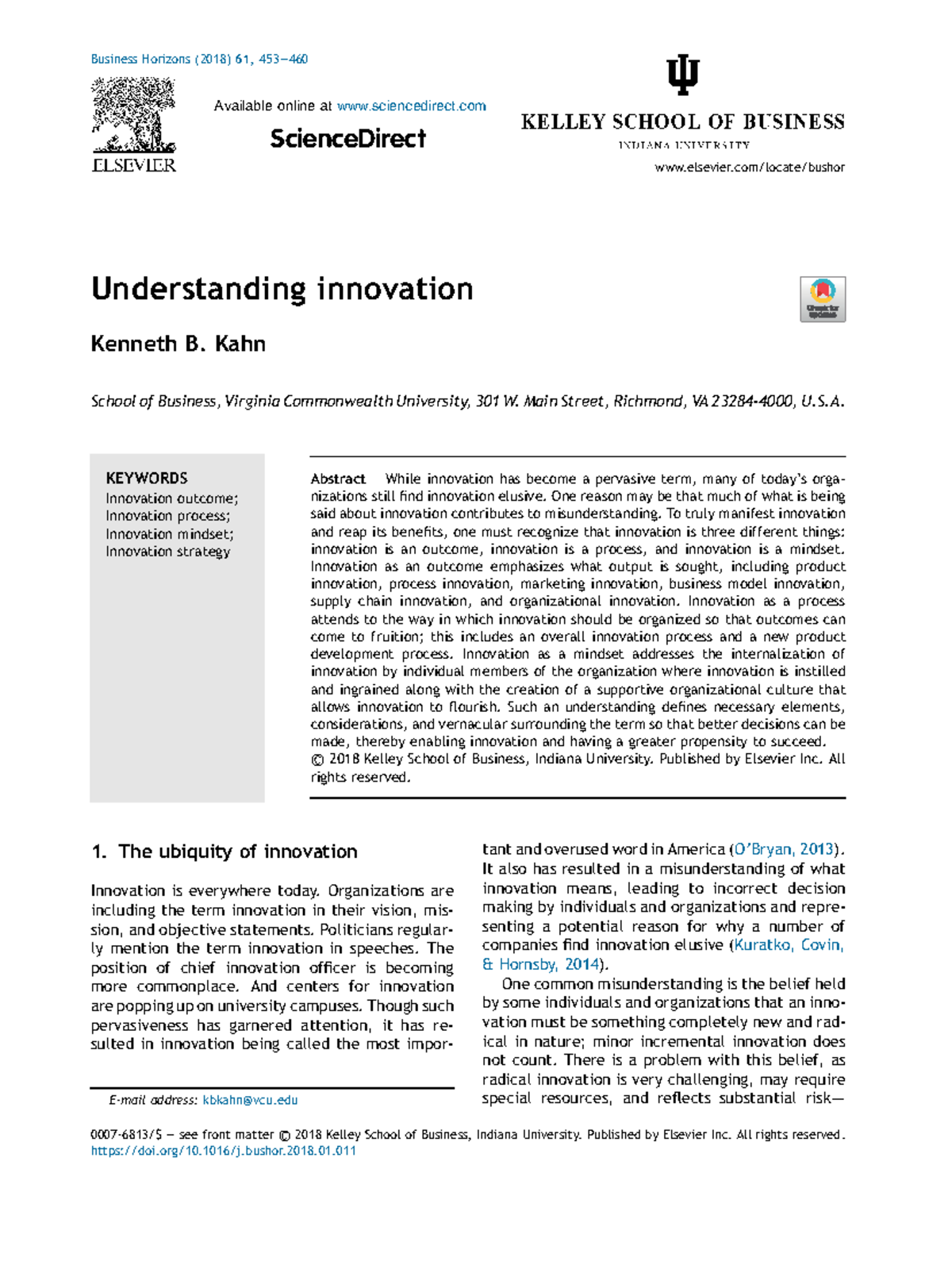 S2 1 Understanding Innovation - Kahn - Understanding innovation Kenneth ...
