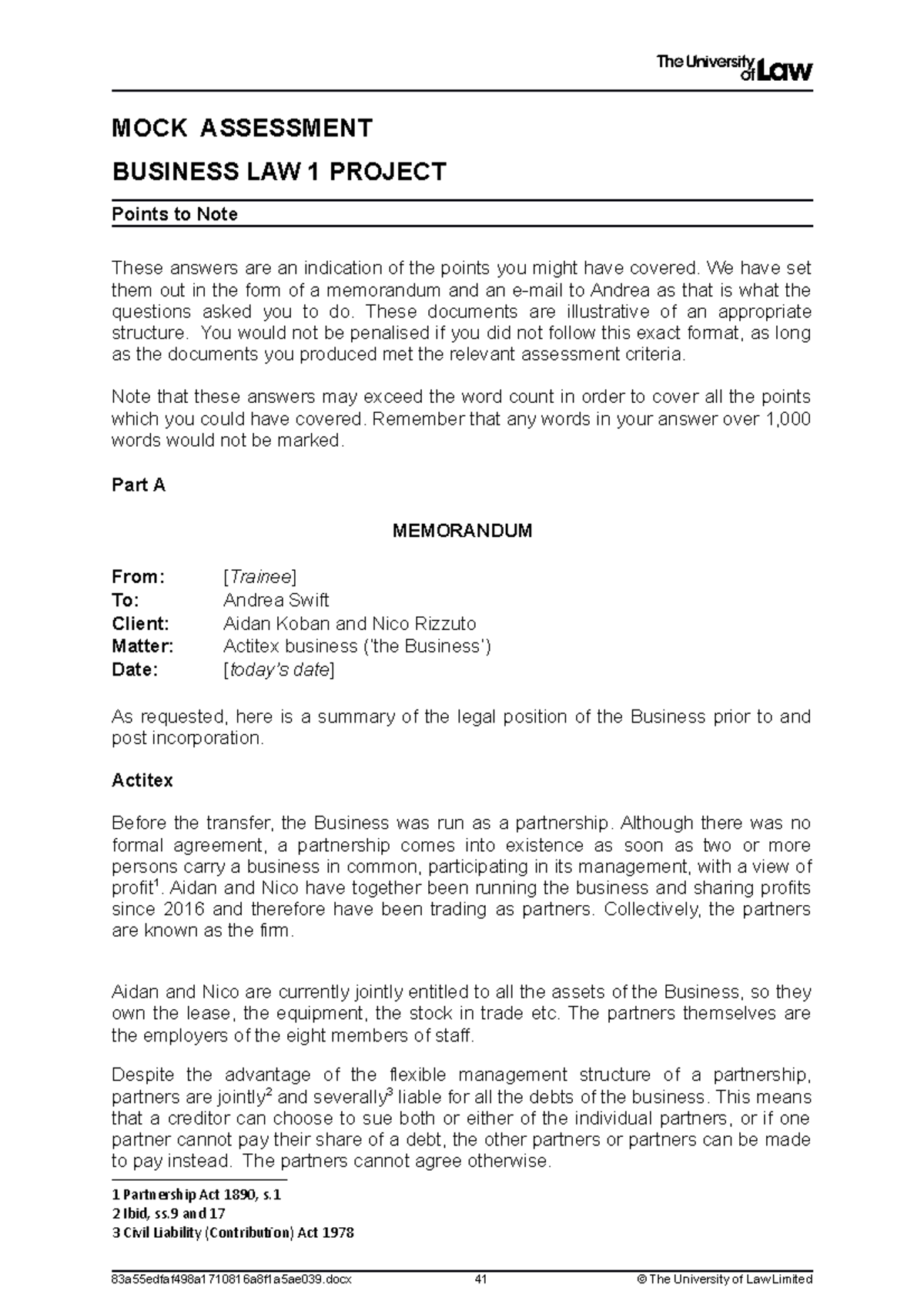 Business law mock answer - MOCK ASSESSMENT BUSINESS LAW 1 PROJECT ...